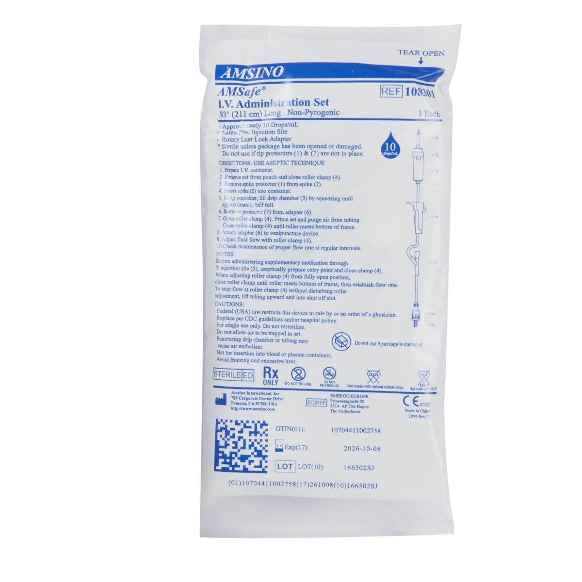 Amsino International AMSafe Primary IV Administration Set 83" 108301 ...