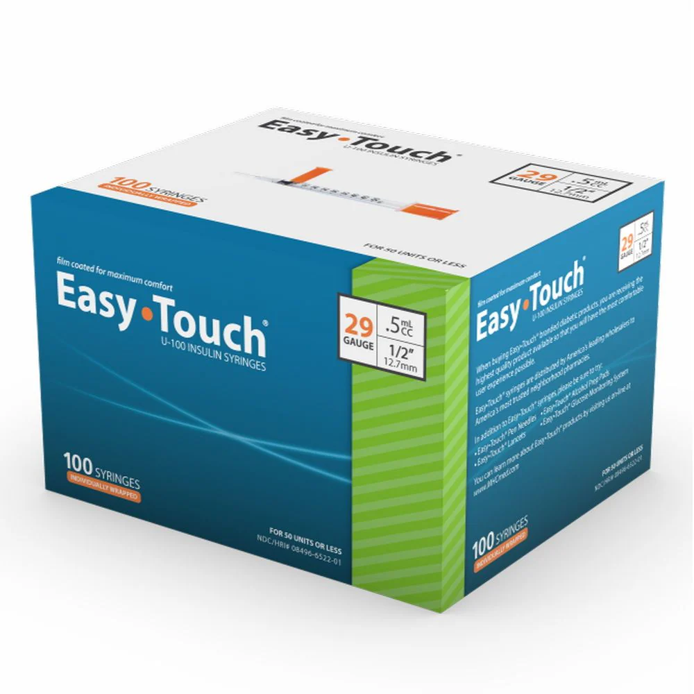 EasyTouch® Insulin Syringe 29G x ½", 0.5cc – Individually Wrapped, 100 ...
