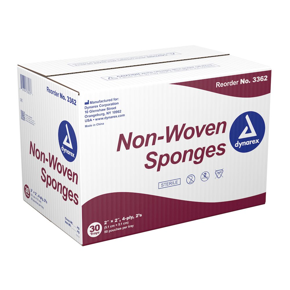 Dynarex 3362 Non-Woven Sponge - Sterile 2's, 2" x 2" 4 Ply, 30/50/cs ...
